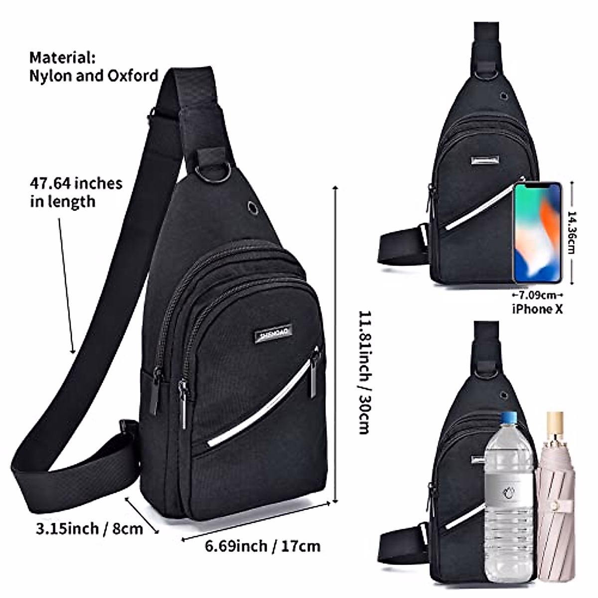 Aisijimo Small Sling Bag For Women Men Casual Crossbody Sling Backpack (Black-B)