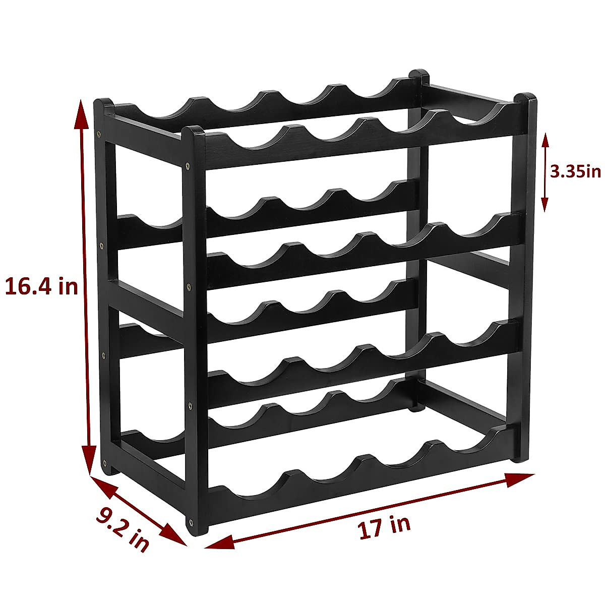 Homevany Bamboo Wine Rack, Sturdy and Durable Wine Storage Cabinet Shelf, Wine Racks Countertop for Pantry - 4 Tiers 16 Bottle Wine Rack Black