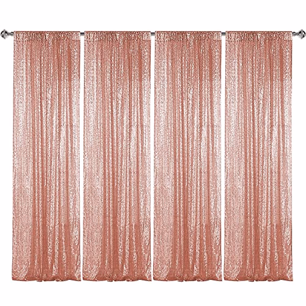 Sugargirl Rose Gold Sequin Backdrop Curtain 4 Panels 2FTx8FT Glitter Rose Gold Background Drapes Sparkle Photography Backdrop for Party Wedding Birthday Wall Decoration