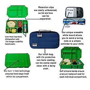 Go Green Lunch Box Lunch Box Set With 5 Compartment Leak-Proof Bento Lunch Box, Insulated Carrying Bag, Beverage Bottle, and Gel Freezer Pack Adults and Kids Space Planets Black White (Spaced Out)