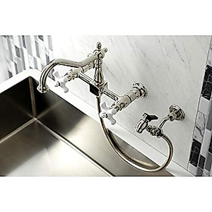 Kingston Brass KS1246PXBS Heritage Wall Mount Bridge Kitchen Faucet with Brass Sprayer, Antique Copper