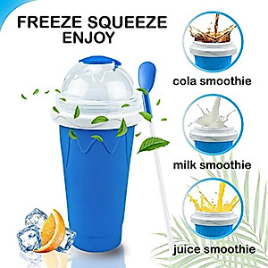 Slushie maker cup, Homemade Squeeze Icy Quick Frozen Magic Cup Slushy With Lids And Straws For Kids & Adults (Blue)