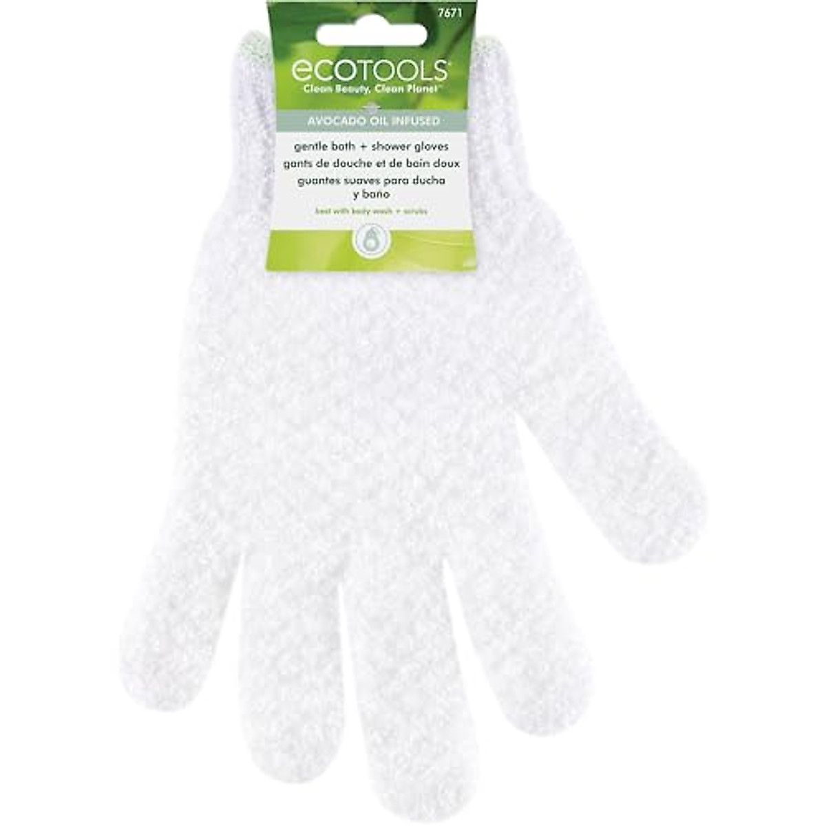 EcoTools Gentle Bath + Shower Gloves, Exfoliating Gloves Remove Dead Skin & Cleanse The Whole Body, Bath Gloves Infused with Avocado Oil to Scrub & Hydrate, Cruelty Free, 1 Pair (2 Gloves)