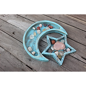 T one woods Rock Collection Tray | Wooden Crystal Display | Crystal Holder | Crystal Display Shelf | Crystal and Healing Tray | Crystal Display Tray (Sky Blue)