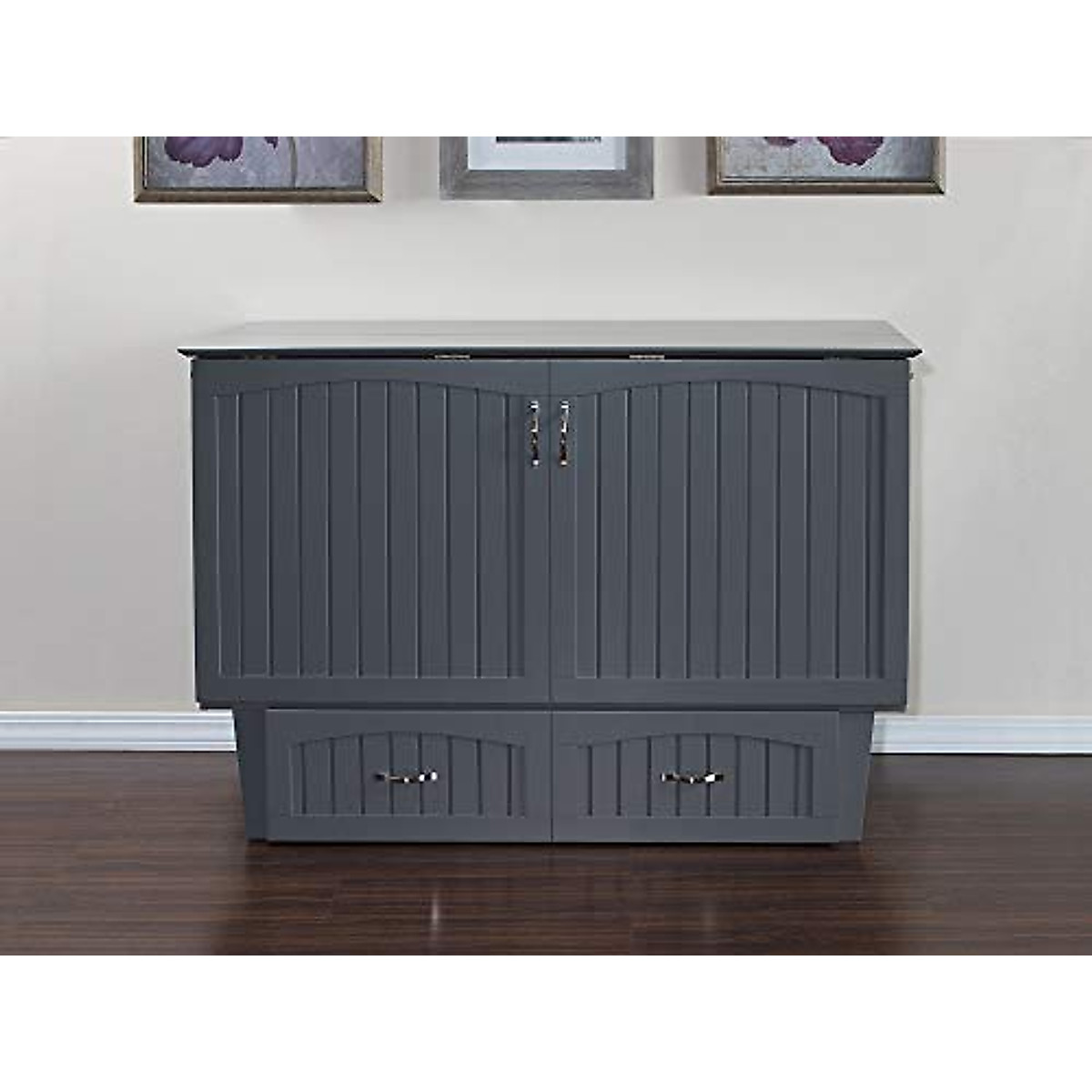 AFI Nantucket Murphy Bed Chest Queen Grey with Charging Station & Cool Soft Mattress