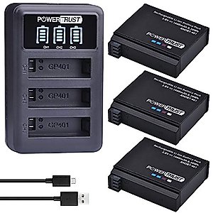 PowerTrust 3Pcs AHDBT-401 Battery for Gopro Hero 4 AHDBT401 AHBBP-401 AHDBT 401 Digital Battery and LED 3-Port USB Charger for GoPro Hero4 HERO4 Camera