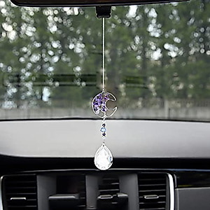 Jescrich Tree of Life Half Moon Purple Suncatcher Crystal Drop Prism Wall Hanging Ornaments for Window,Garden,Car,Home Decoration (Purple)
