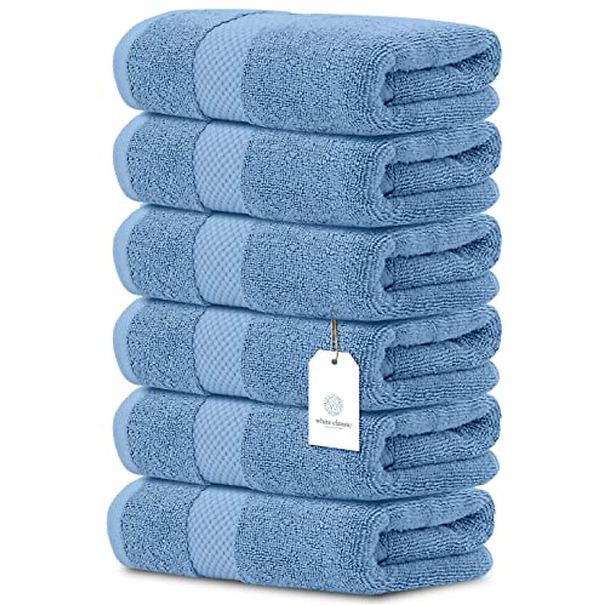 White Classic Luxury Hand Towels | 6 Pack Luxury Bath Mat | 12 Pack Luxury Bath Sheet | 2 Pack Bundle (Light Blue)