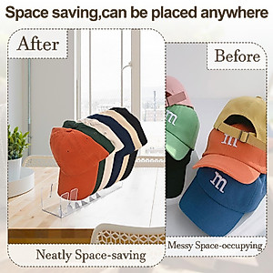 Waipfaru 2 Pcs Hat Stand for Baseball Caps, Acrylic Hat Organizer Display Holder, No Install Hat Rack Shelf for 14 Baseball Caps for Bedroom, Closet, Dresser(Clear)