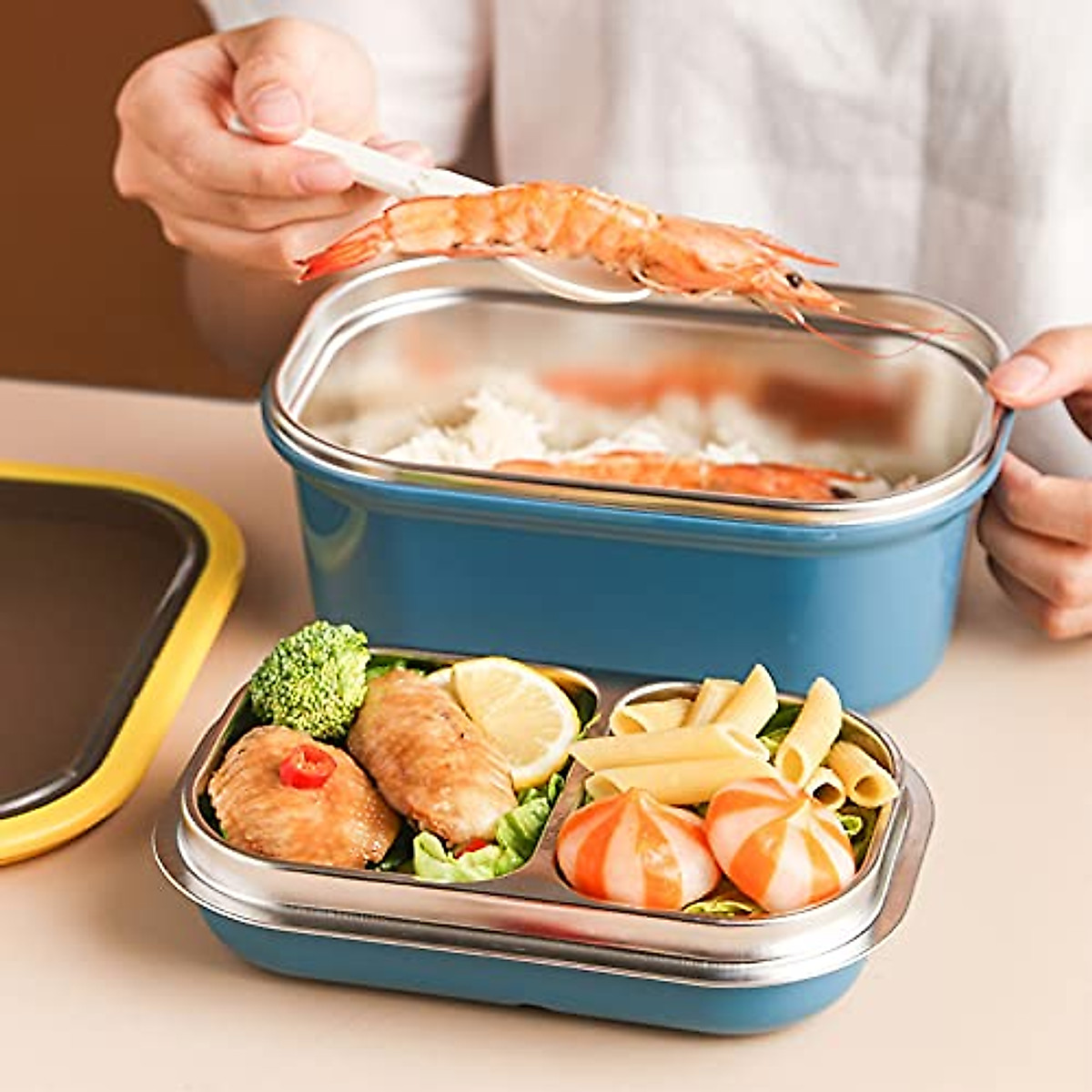 Gigicloud Stainless Steel Bento Box, Portable Lunch Box For Adult Stainless Steel Compartment Sealed Food Storage Containers