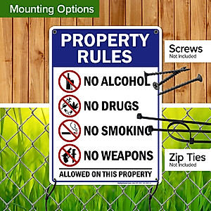Property Rules Sign No Alcohol, No Drugs, No Weapons, No Smoking, Allowed on This Property Sign, 10x14 Inches, Rust Free .040 Aluminum, Fade Resistant, Made in USA by My Sign Center