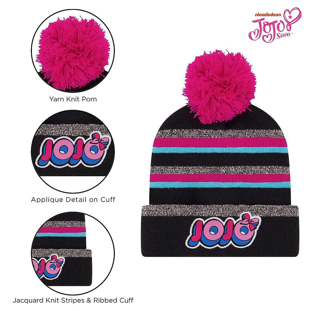 Nickelodeon Girls Winter Hat, Scarf, And Kids Gloves Sets, Jojo Siwa Beanie For Ages 4-7