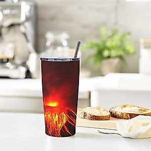 20oz Insulated Tumblers with Lids and Straws Spewing Volcano Stainless Steel Coffee Tumbler Cup Double Wall Vacuum Travel Coffee Mugs for Home, Office, Outdoor