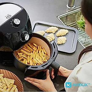 AKRKJK 50 Air Fryer Liners and 3 Magnetic Cheat Sheets - Food-Grade Disposable Air Fryer Parchment Paper Liners - Time-Saving Air Fryer Cheat Sheet Magnets - Cook Cleaner and Faster