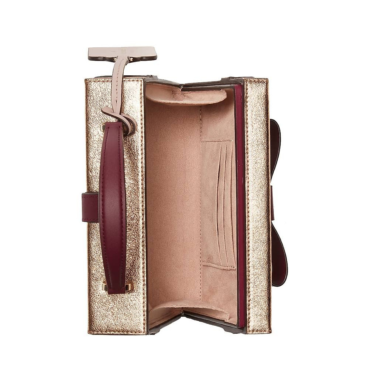 Kate Spade Wrapping Party Ribbon Bow Gift Box Crossbody Purse Rose (Gold Wine)