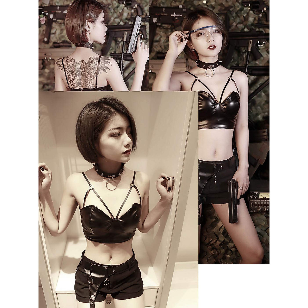 ACEDRE Fashion Women Men Cool Punk Goth Metal Spike Studded Link Leather Collar Choker Necklace