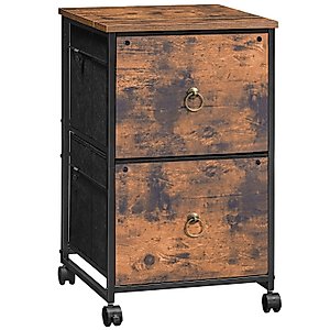 HOOBRO 2 Drawer Mobile File Cabinet, Rolling Printer Stand, Vertical Filing Cabinet, Office Cabinet, Filing Cabinet for Home Office, A4/Letter Size, Nonwovens Drawer, Rustic Brown BF20WJ01