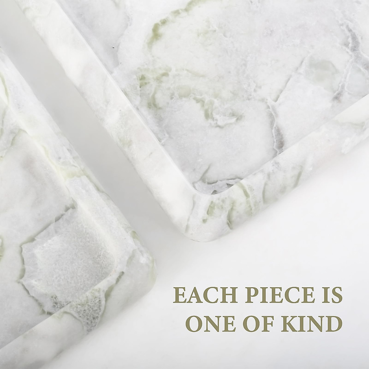 Koville African Natural Marble Perfume Tray Vanity Tray for Dresser Tops, 14"x8.5" Serving Trays for Party Buffet, Stone Tray for Bathroom Counter Decorative Trays for Decor (Bianco Palomino)