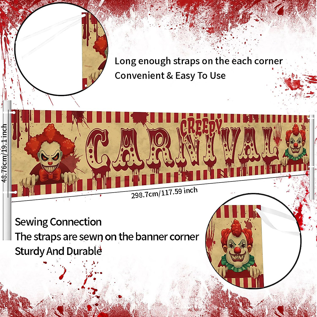 Halloween Decoration Evil Circus Clown Carnival Porch Banner,WELLCOME TO CARNIVALC Clown Sign Hangging Bloody Splatter Carnival Decor Triangle Bunting Flag for Halloween Decoration Carnival Birthday