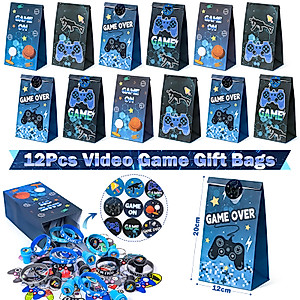Winrayk 136Pcs Video Game Party Favors Gamer Birthday Supplies for Kids Boys Girl Drinking Straw VIP Pass Gift Bag Bracelet Stamper Luminous Tattoo Sticker Keychain Pinata Stuffers Gaming Party Favors