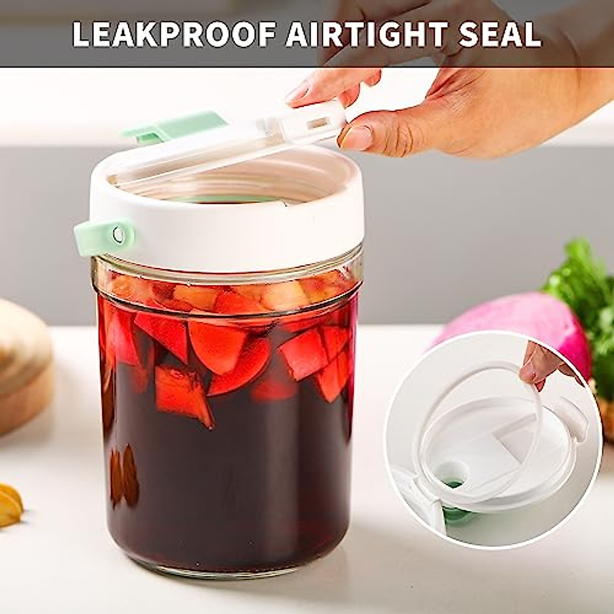 TEBICOO Premium Glass Pitcher with Flip-Top Lid and Spout, Glass Container Jar with Handle, Airtight LeaKProof Perfect for Food Storage & Transport, Dishwasher and Refrigerator Safe,40 fl.oz