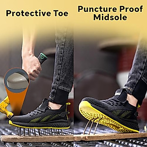 SPIEZ Safety Shoes for Men, Women 116 (Men Size 11, Black/Yellow