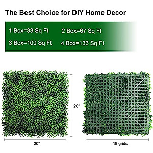 Dprodo 12PCS Artificial Boxwood Hedge Panels 20" x 20" Topiary Hedge Plant UV Protection Indoor Outdoor Privacy Screen for Home Party Decor Greenery Walls Garden Fence Backyard