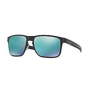 Oakley Men's OO4123 Holbrook Metal Square Sunglasses, Matte Black/Jade Iridium, 55 mm