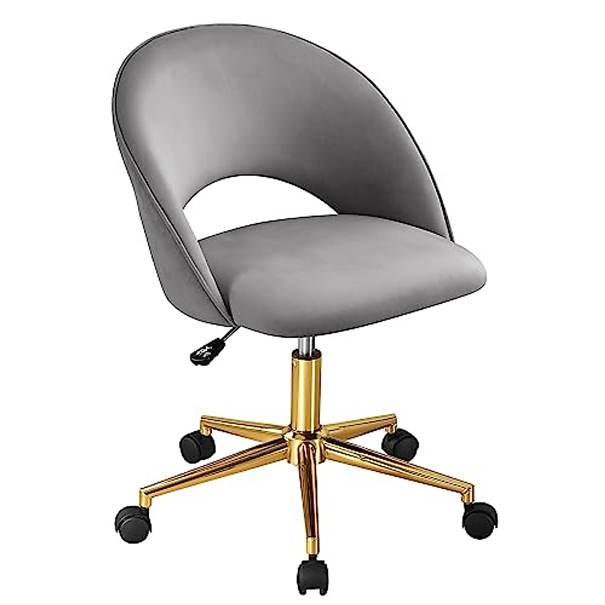 Furniliving Velvet Home Office Chair, Cute Desk Chair Swivel Armchair Upholstered Task Chair with Gold Metal Base, Vanity Chair Adjustable Computer Chair Makeup Chair for Living Room (LightGrey)