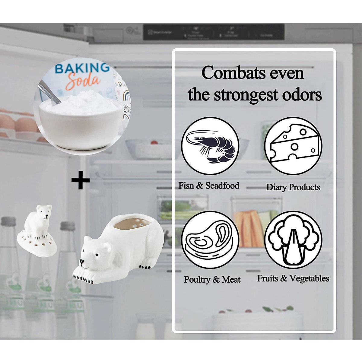 dgudgu Bear Baking Soda Container Ceramic Baking Soda Holder For Fridge Cute Kitchen Gadgets Baking Soda Fridge Holder For Eliminating Fridge And Freezer Odor