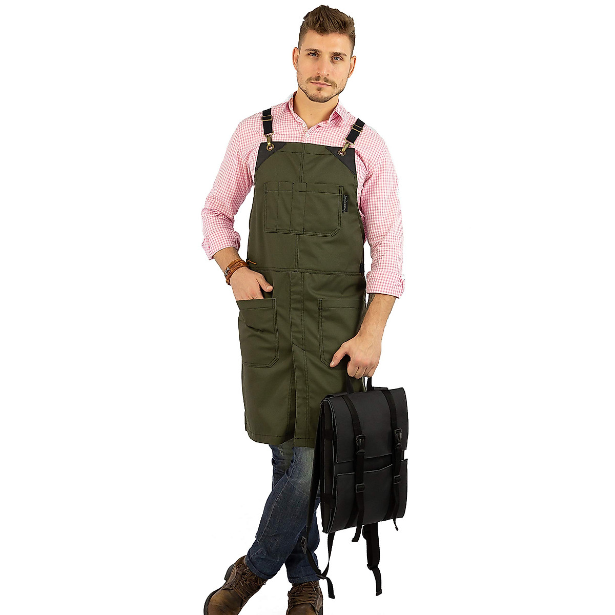 Under NY Sky Knife Bag - Black Real Leather - 13 Knife Slots, 2 Zipped Pockets for Kitchen Utensils, Large Pocket for Tablets & Notebooks - Expandable - Tool Storage Bag Style for Chefs, Cooks, BBQ