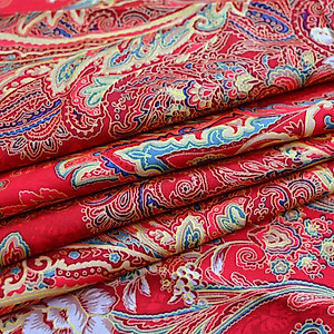 ABREEZE Boho Luxury Bohemian Retro Boho Bedding King 3 Pcs 100% Egyptian Cotton Paisley Damask Pattern Duvet Covers red and Gold 800 Thread Count