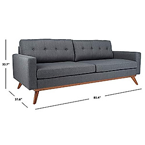 Safavieh Couture Home Gneiss Mid-Century Modern Slate Grey and Dark Brown Tufted Sofa