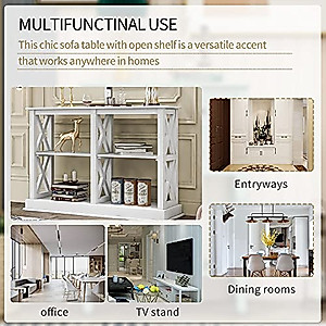 Livavege Console 3-Tier Open Storage, Narrow Sofa Entry Way w/Wood X-Shaped Frame, Entrance Tables for Small Space, Living Room, Entryway, Foyer, Hallway, Office, White