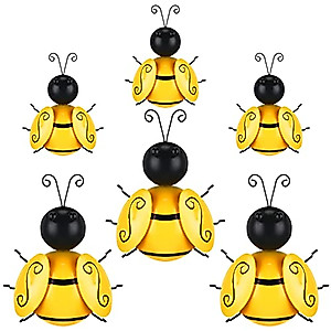 Moxweyeni 6 Pack Metal Bumble Bee Wall Art Sculptures Garden Decorations, 3D Iron Hanging Bee Wall Decor for Indoor Outdoor Home Garden Yard Lawn Yard Lawn Fence Decoration