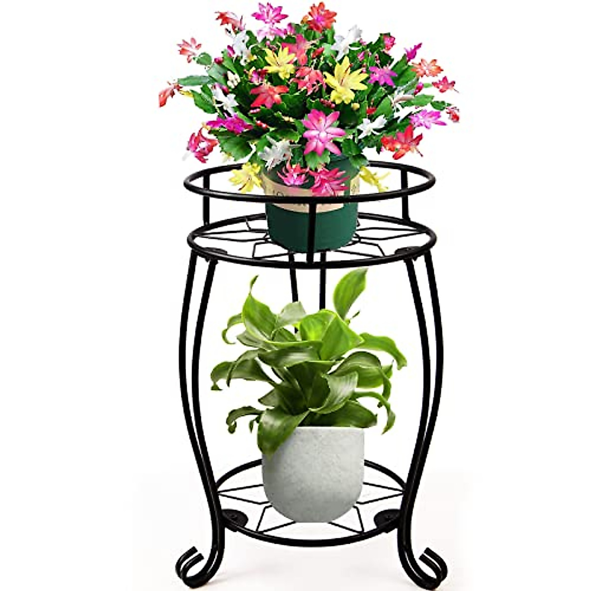 GUKJOB Plant Stand Indoor Outdoor, 2 Tier 19inch Tall Metal Plant Stand Rack, Multiple Iron Flower Pot Stand Holder Potted Plant Shelf for Patio Garden Room Balcony Corner Kitchen (Black, 19")