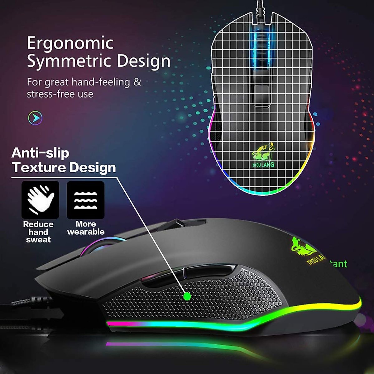FELICON One Handed Gaming Keyboard and Mouse Combo, Rainbow Backlit 39 Keys Portable Small Mechanical Feel Keyboard with Wrist Rest Support, RGB Backlight 6 Buttons Adjustable Mice for PC Gamer