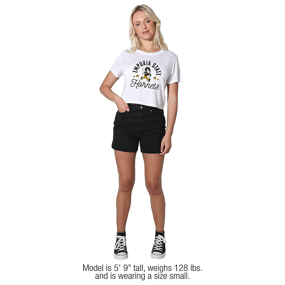 Emporia State University Hornets Women's Crop Top T-Shirt, White, Small