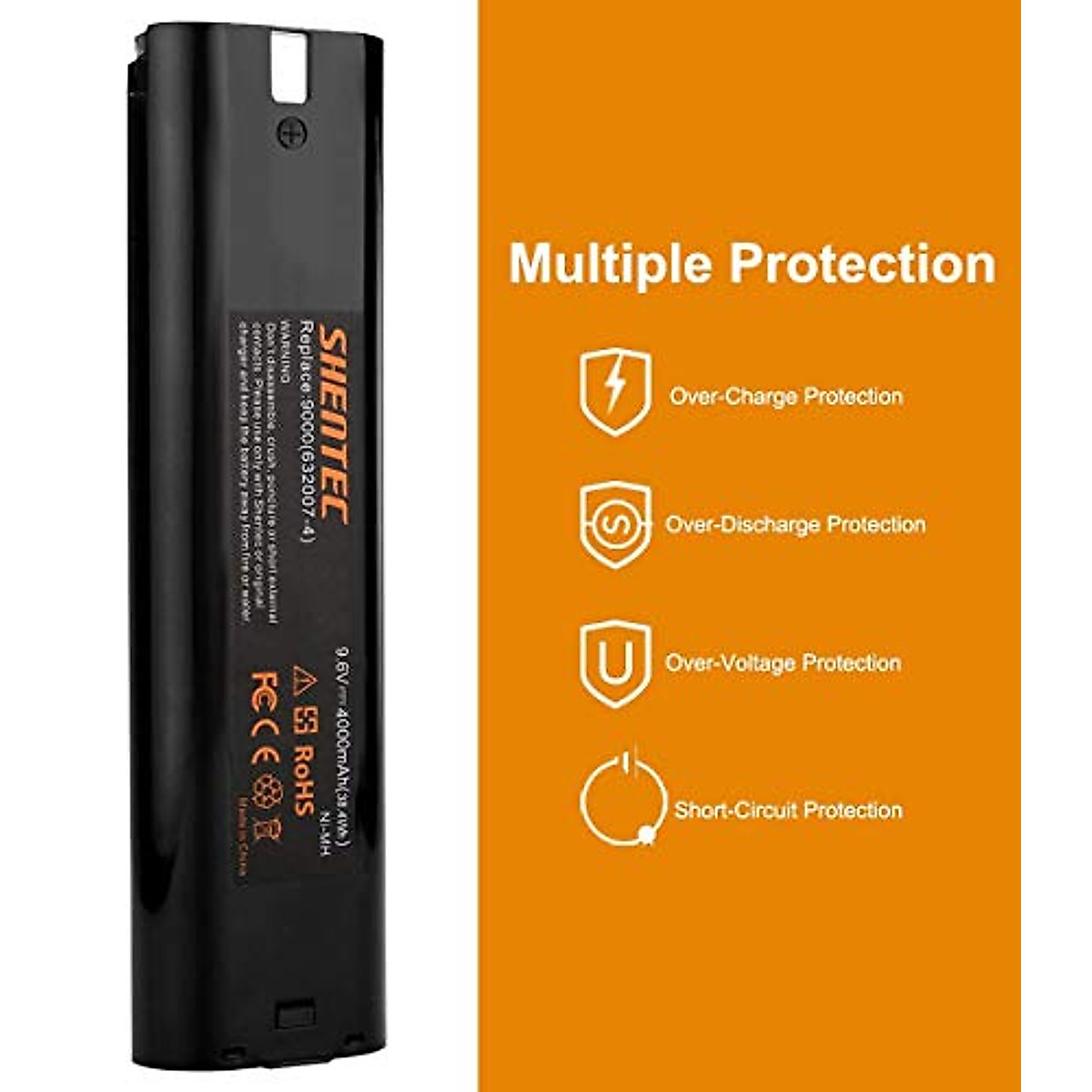 Shentec Upgraded 2 Pack 9.6V 4.0Ah Battery Compatible with Makita 9000 9033 6095d da391d kr23/43 9600 6096d 9001 9002 192696-2 193890-9 632007-4, Ni-MH Battery Pack