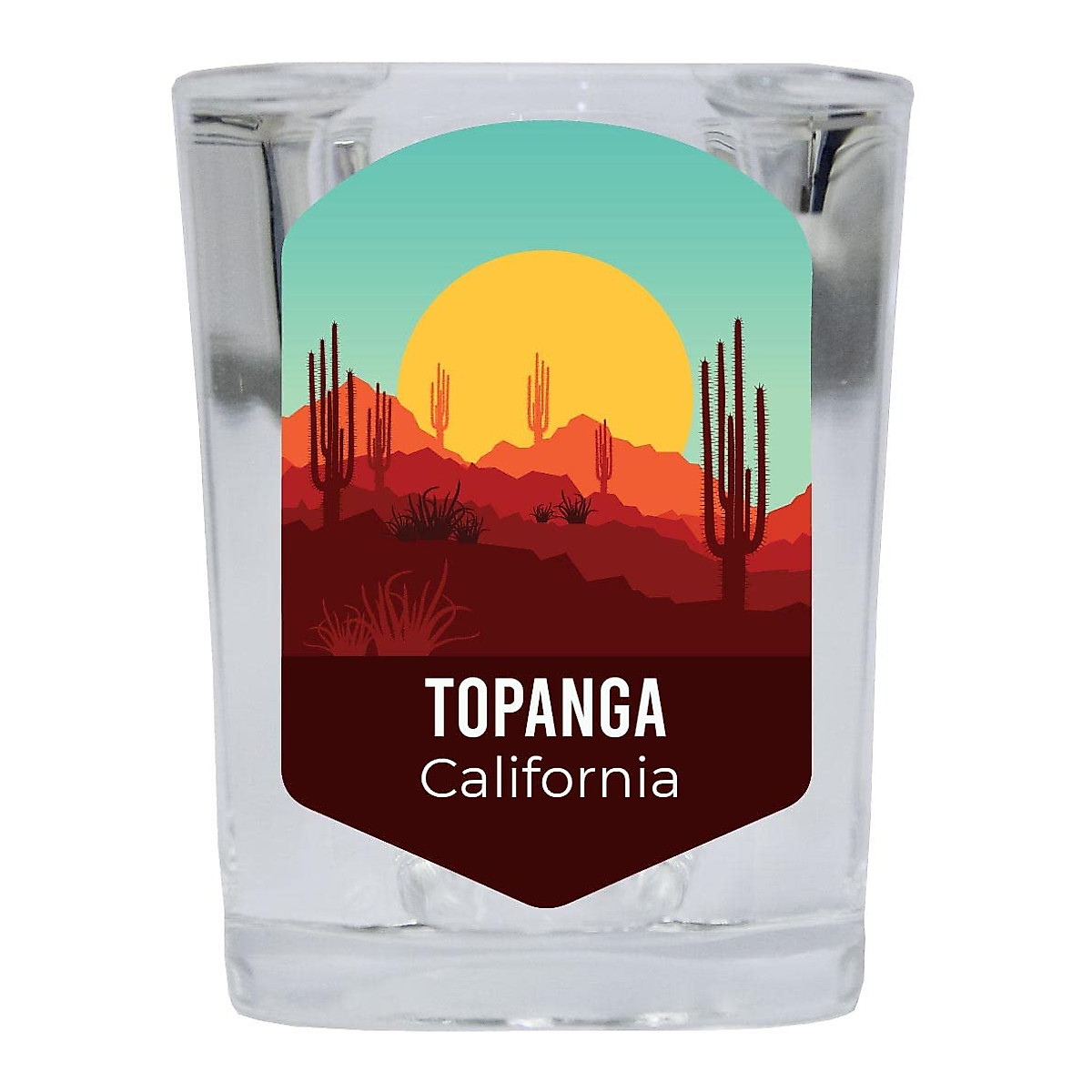 Topanga California Souvenir 2 Ounce Square Shot Glass Desert Design