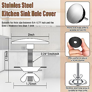 2 Inch Kitchen Sink Hole Cover Faucet Hole Cover Stainless Steel Kitchen Sink Tap Hole Plate Stopper Cover Blanking Metal Plug (Brushed Stainless Steel)