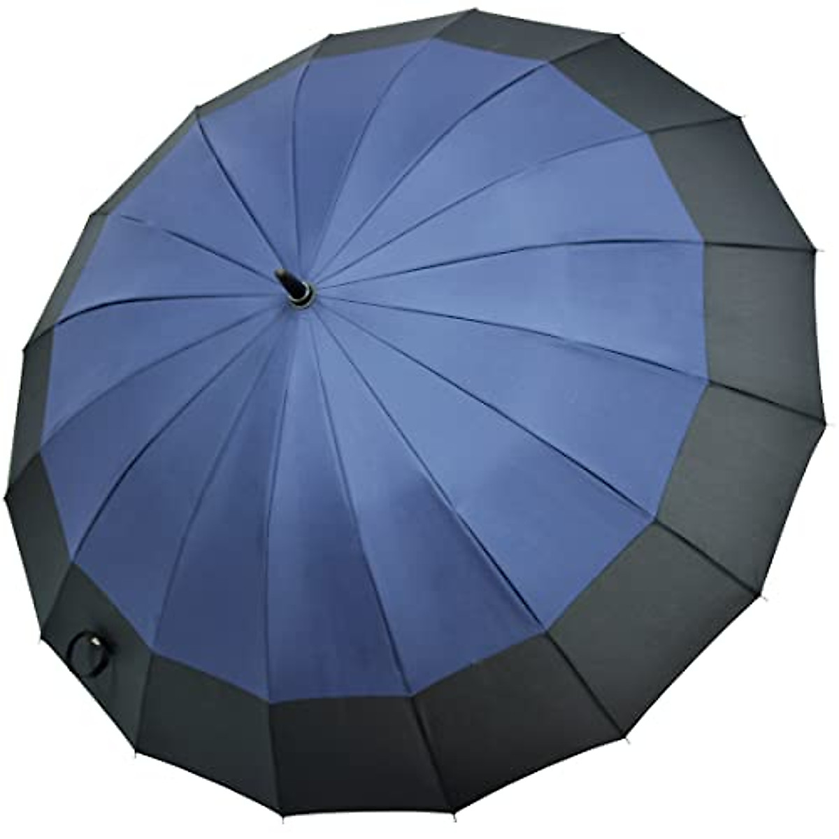 Kung Fu Smith Men Auto Open Stick Umbrella for Rain and Sun, Patchwork Blue and Black Umbrella Canopy, Hook Handle