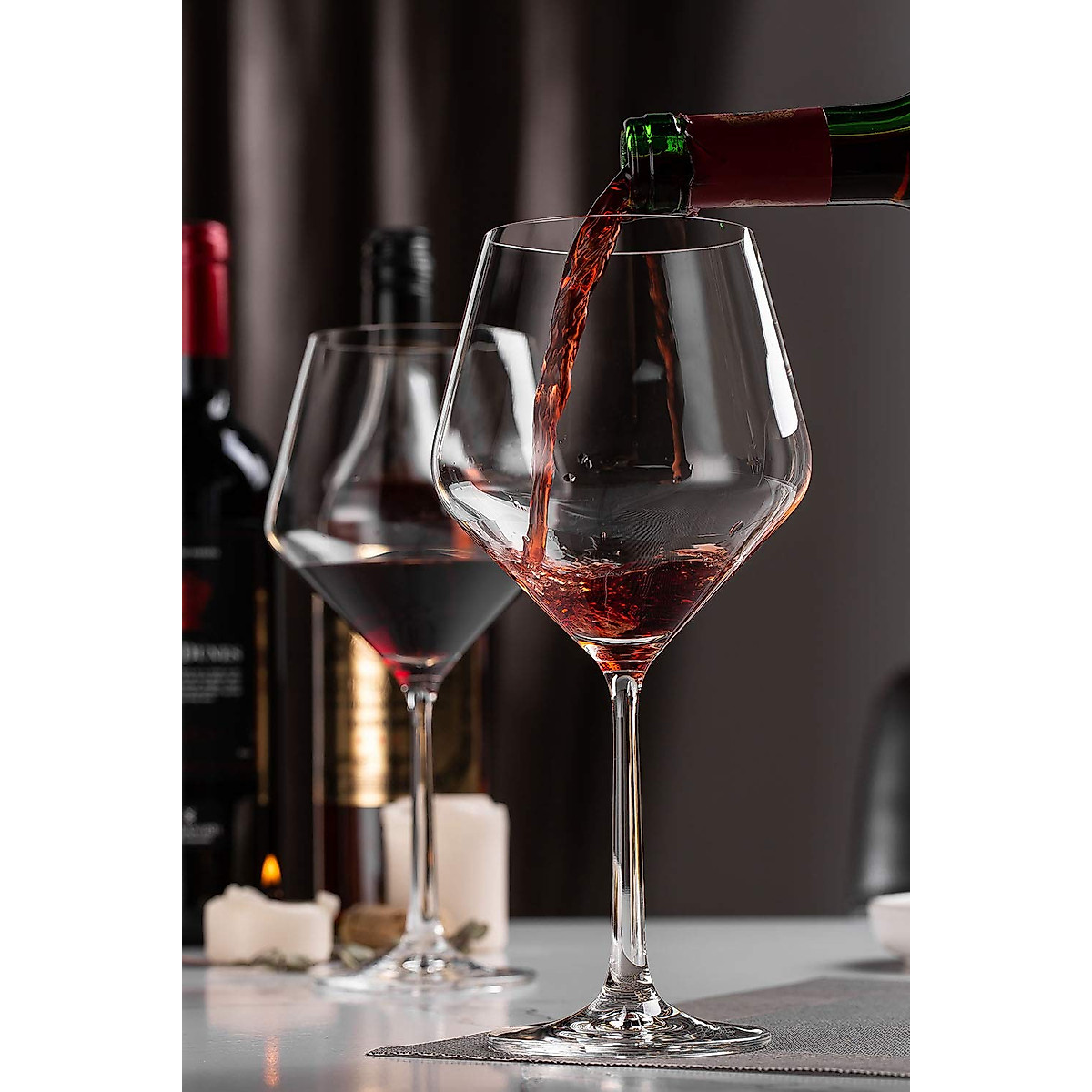 KOSIUN, Wine Glasses, Hand Blown,Large Bowl, Lead-Free Crystal, Long Stem, 23-Ounces, Burgundy, Set of 4