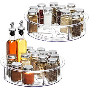 12 Inch Lazy Susan Cabinet Organizer - 2 Pack Round Clear Spinning Organization & Storage Container Bin Turntable Plastic Condiment Spice with Dividers for Pantry Kitchen Fridge Vanity Bathroom Makeup