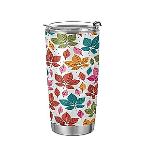 Autumn Leaves Travel Mug Insulated Tumbler with Lid and Straw Colorful Fall Stainless Steel Vacuum Double Walled Drinking Cup Keeps Drinks Cold & Hot Water Bottle for Travel Coffee Home School Office