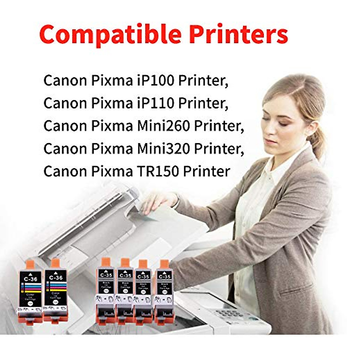 Compatible PGI-35 CLI-36 Ink Cartridge Replacement for Canon 35 36 Ink Work with Canon Pixma iP110 iP100 TR150 Printers (4BK, 2X Color)
