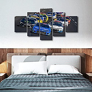 5 Piece Canvas Wall Art Nascar Wall Decoration Atlanta Motor Speedway in Hampton Pictures Posters House Wall Decoration Giclee Wooden Framed Gallery-Wrapped Ready to Hang, 60" Wx32 H