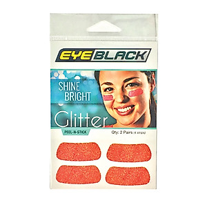 EyeBlack Under Eye Colorful Glitter Strips | Football, Baseball, Softball, Soccer | Great for Adults and Kids | Tailgating Fans, Sporting Events, Cheering Fans - 2 Pairs / 4 Strips - Orange