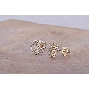 14K Solid Yellow Gold Womens Round Cubic Zirconia Cz Small Peace Sign Hipster Stud Earrings Perfect for Ladies - 0.27in