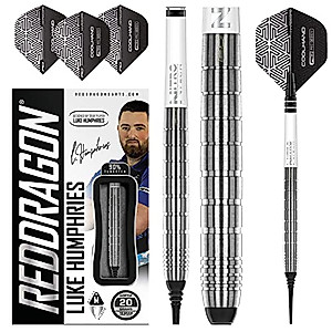 RED DRAGON Luke Humphries TX1 18 Gram Softip Premium Tungsten Darts Set with Flights and Stems